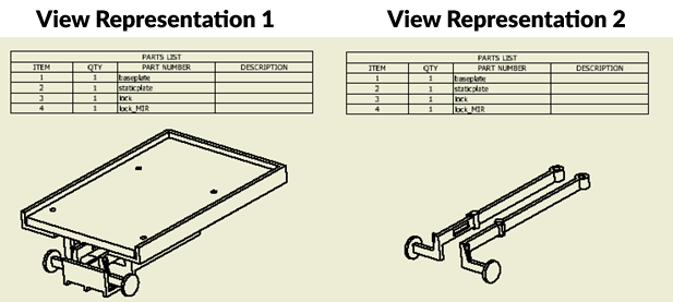 View Representations with Different Parts Lists