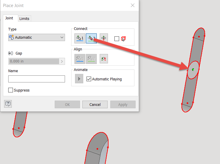 Inventor - Centering a Hole in a Slot with the Joint Command