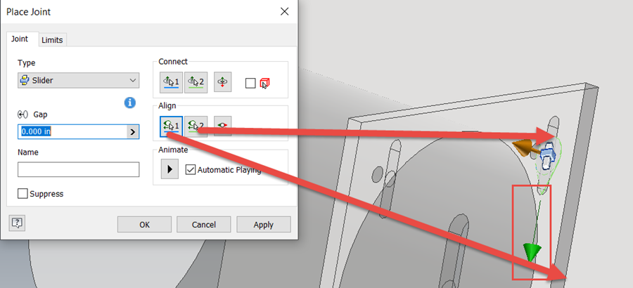 Inventor - Centering a Hole in a Slot with the Joint Command